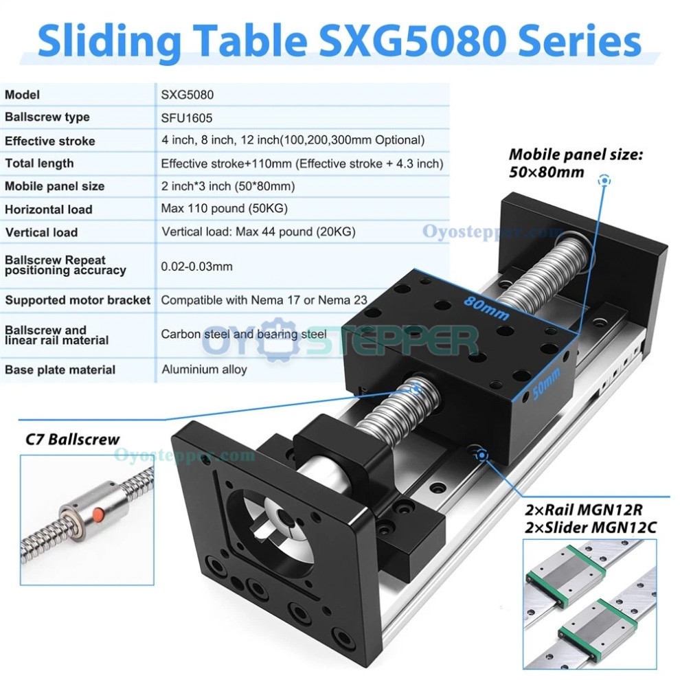 Buy OSP001594 CNC Linear Double Guides 10-132lbs BallScrew Slide Table ...