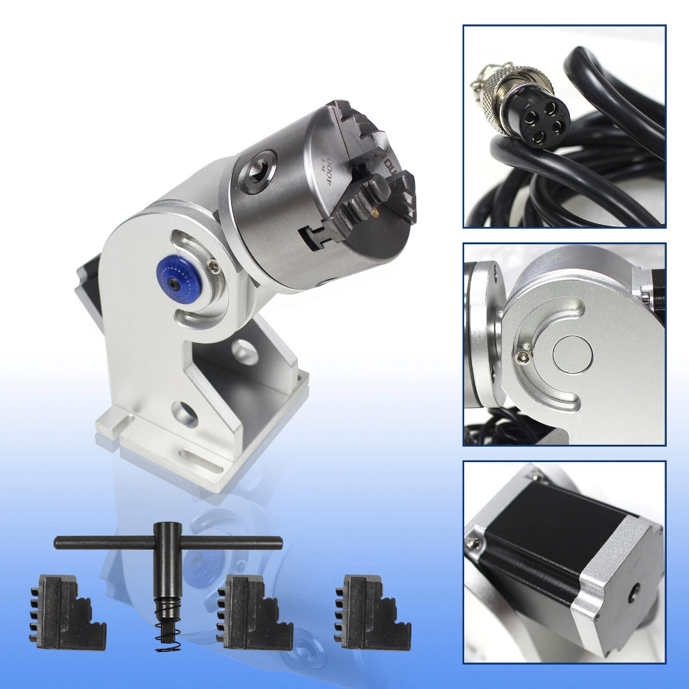Buy D80 3 Jaw 80mm Rotary Axis with Stepper Motor for Fiber Laser ...
