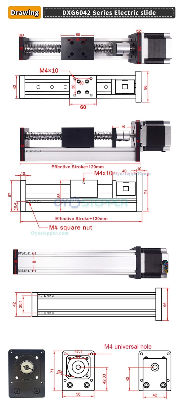 Buy OSP001600 Electric CNC Linear Slide Table Motorized Ballscrew Guide ...