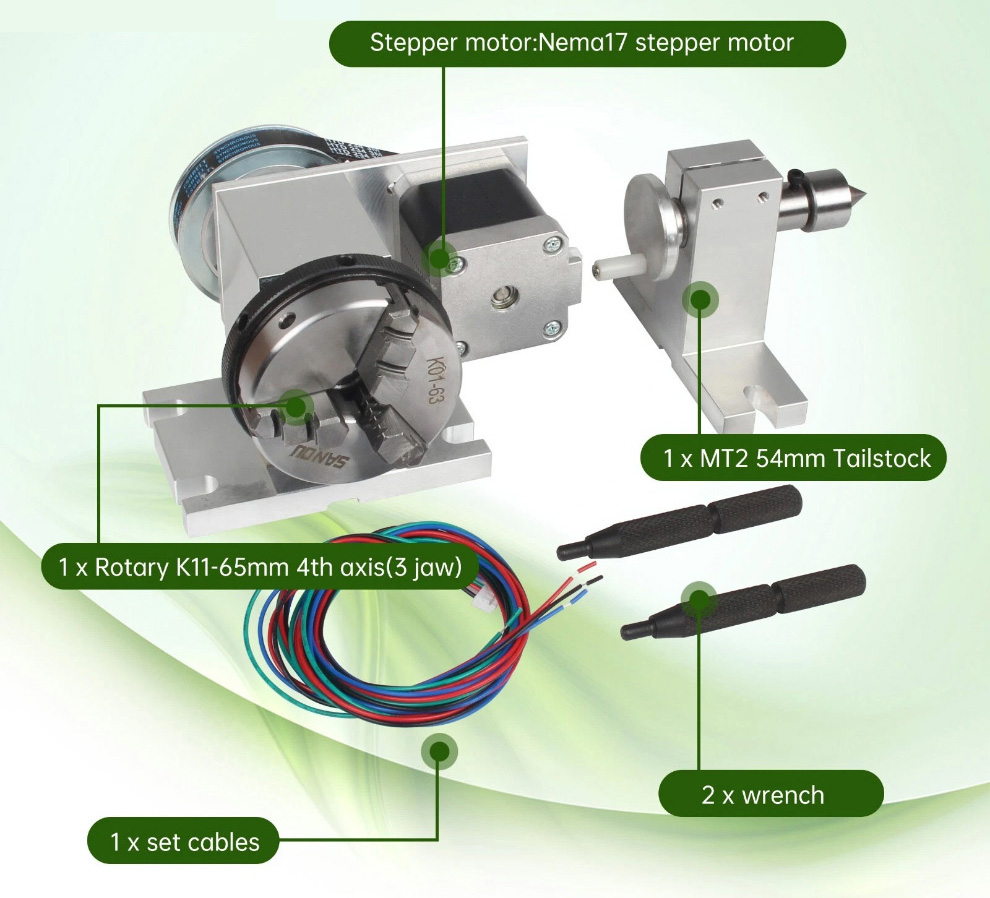 Buy K11-65mm CNC Router 4th Axis Rotary Table with Stepper Motor, 3-Jaw ...