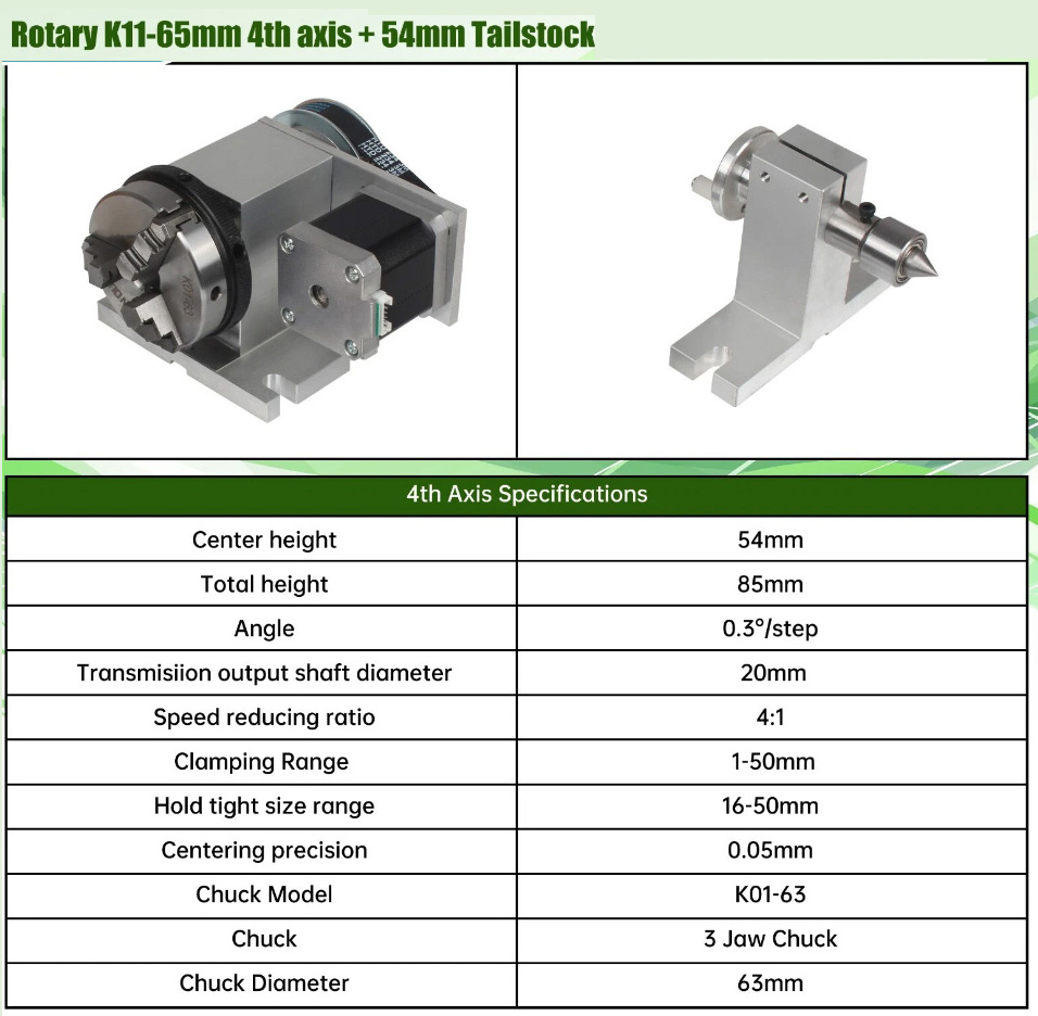 Buy K11-65mm CNC Router 4th Axis Rotary Table with Stepper Motor, 3-Jaw ...