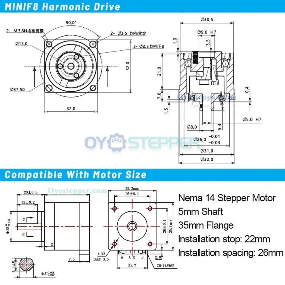 Buy MINIS/MINIF Series Ratio 30:1/50:1/100:1 Harmonic Drive Gearbox ...