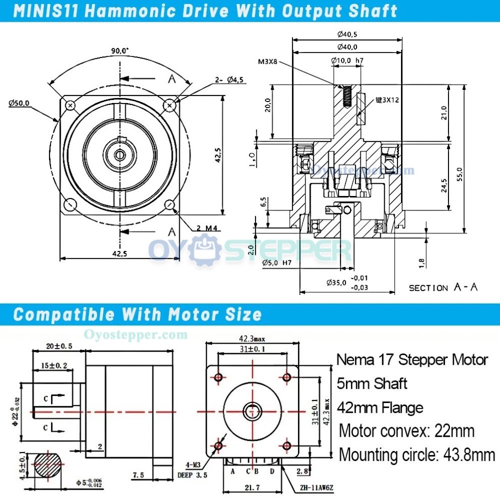 Buy MINIS/MINIF Series Ratio 30:1/50:1/100:1 Micro Harmonic Drive ...