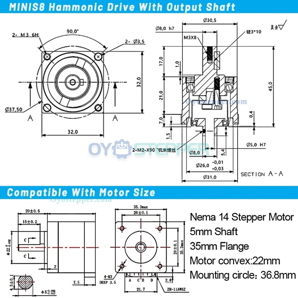 Buy MINIS/MINIF Series Ratio 30:1/50:1/100:1 Harmonic Drive Gearbox ...