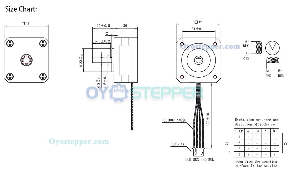 OUKEDA NEMA 17 Thin Stepper Motor 13Ncm 3.5V 1.0A 2 Phase 42 x 42 mm 4 ...